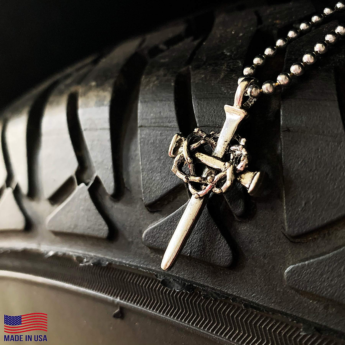 FORGIVEN JEWELRY Nail Cross Crown of Thorns Necklace on Ball Chain