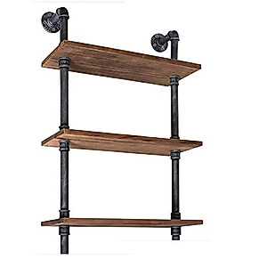 Diwhy 24”Width Industrial Pipe Shelves Rustic Modern Wood Ladder Bookcase with Metal Frame,Pipe Wall Shelf,Wood Storage,Home Decor,Display Shelving,Retro Floating Wood Shelving,6 Layer Bookshelf