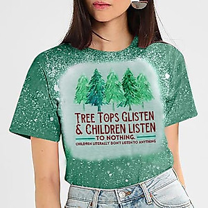 Teacher Christmas Shirt Women Tree Tops Glisten Children Listen Bleached Tee Cute Tree Graphic Teacher Gift Shirts Green