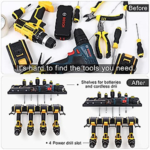 YIBOT Power Tool Organizer Wall Mount Heavy Duty Drill Holder,Tool Organizers and Storage Rack,Compact Steel Design,Perfect gifts for dad. (2 Pack Black)