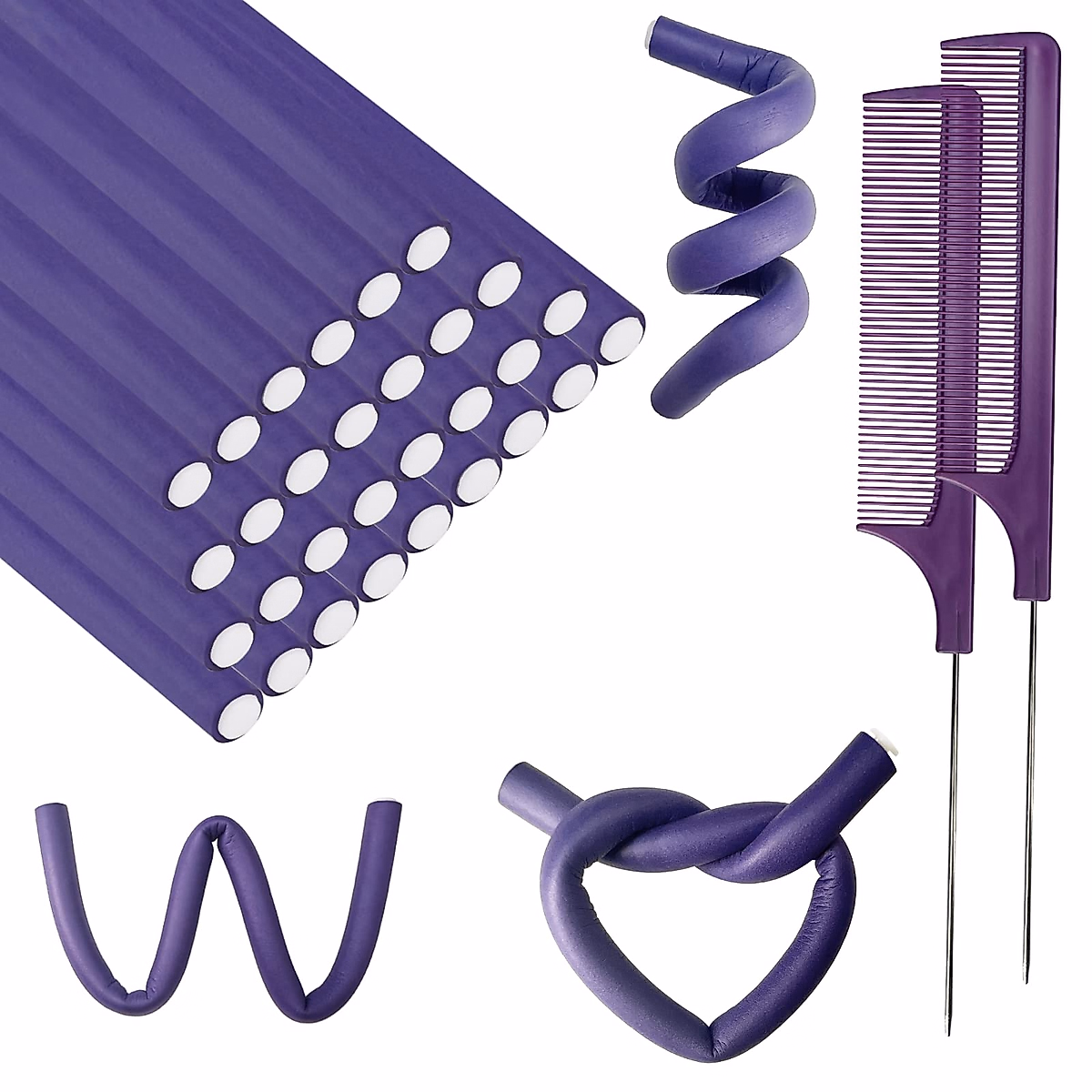 BIEAEIA 60 Pieces Flexible Curling Rods, Soft Foam No Heat Hair Rods Rollers for Long Hair Short Hair Women Girls, 9.45 x 0.31 Inches, Purple