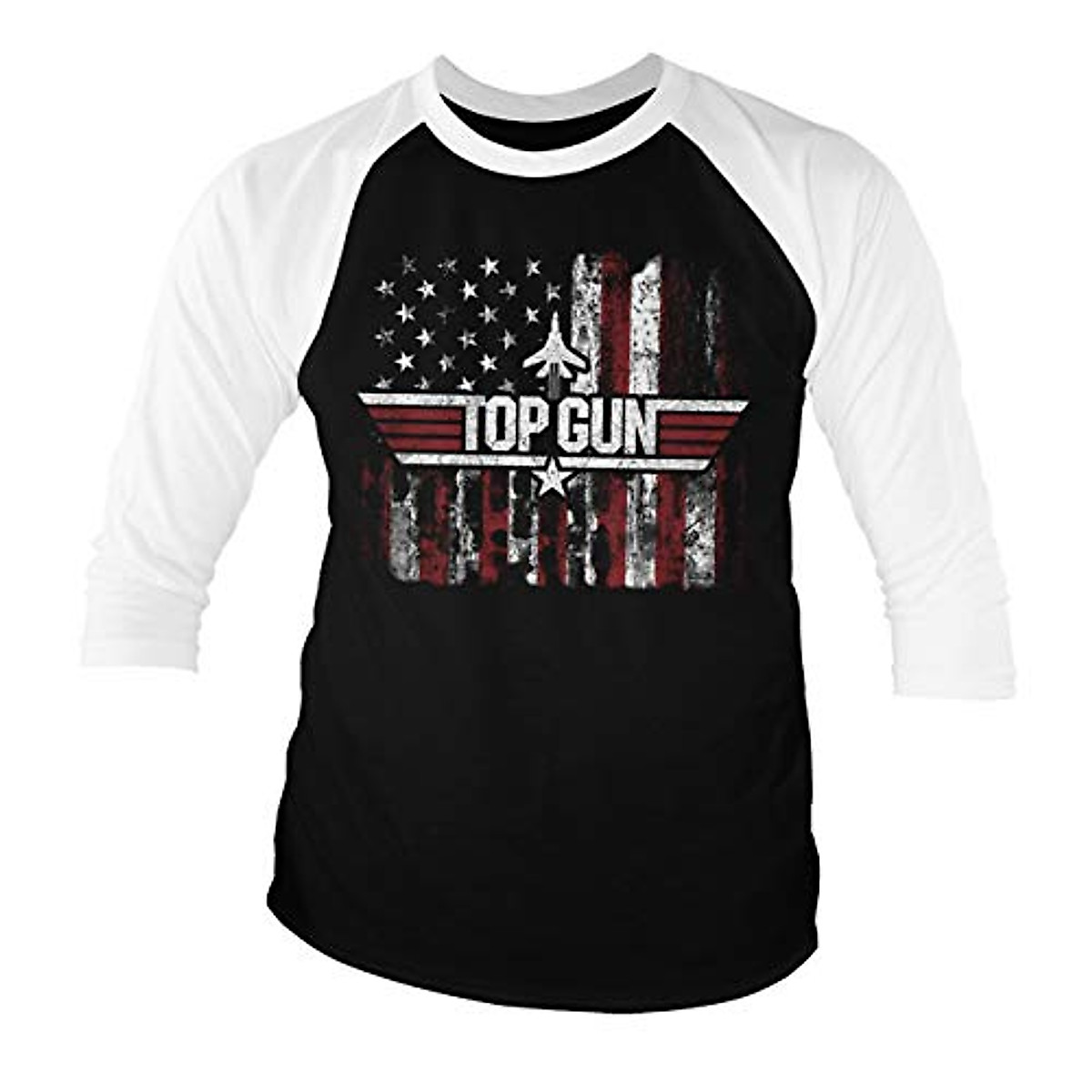 Top Gun Officially Licensed America Baseball 3/4 Sleeve T-Shirt (White-Black), Large