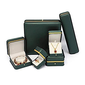 JunningGor Blackish Green Premium Leather Box Wedding Jewelry Set Display Case Storage Holder (For Pearl Necklace)