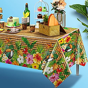 3 Pcs Tiki Tablecloth Tiki Decorations Luau Table Cover Hawaiian Party Plastic Table Cloth Disposable Tiki Totem Decor for Hawaii Beach Tropical Decoration Supplies Aloha,108 x 54 in(Modern Patterns)