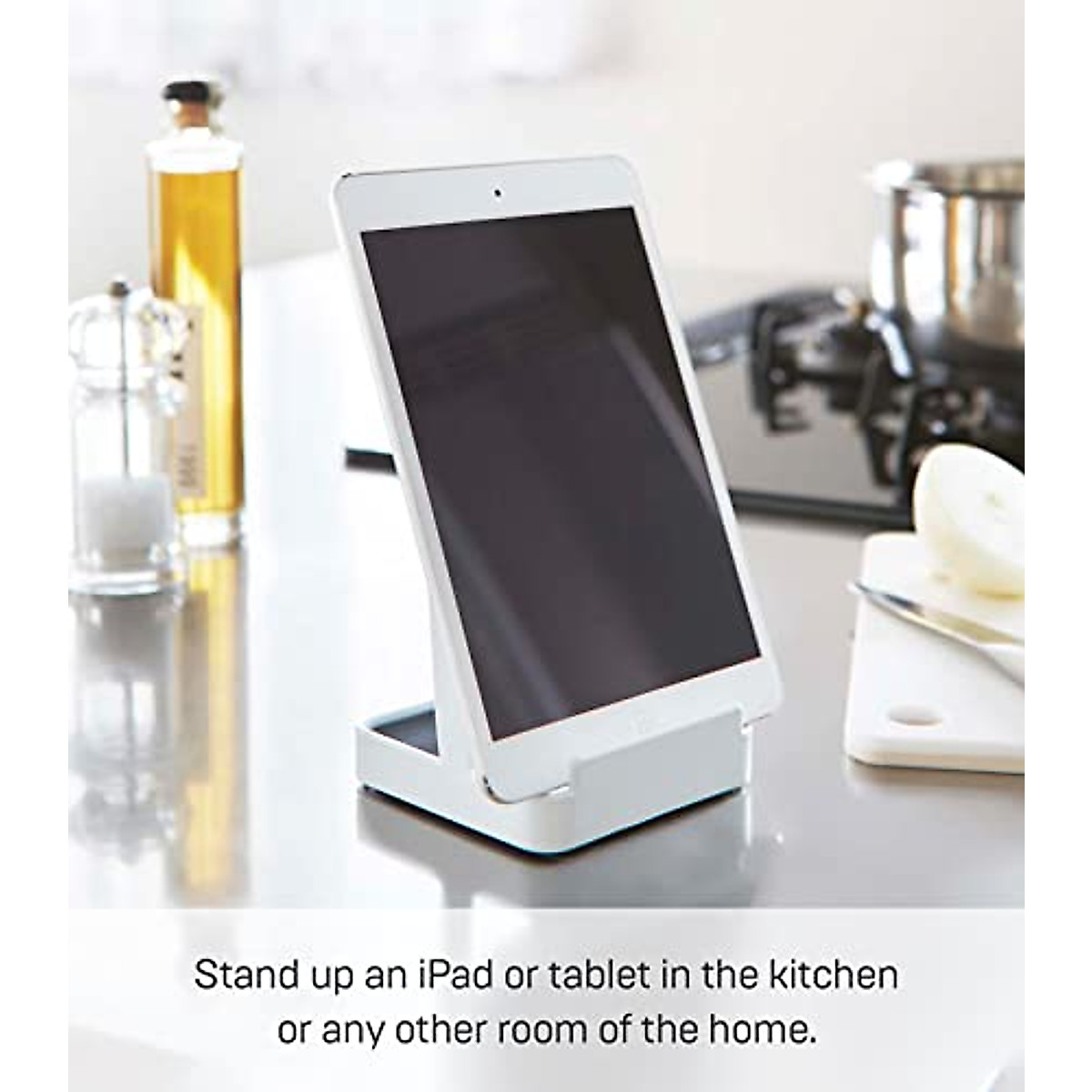 YAMAZAKI Home Ladle Holder - Lid Stand For Utensils In Kitchen, Steel, Water Resistant, No Assembly Req.,White