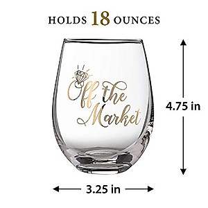 Lillian Rose Bride Engagement Off The Market Stemless Wine Glass (G117 OM), 1 Count (Pack of 1), Clear