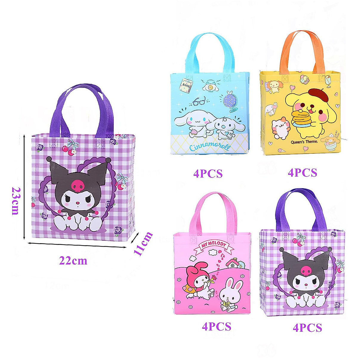 16 Pcs Cinnamo Dog Meledy Cartoon Kawaii Party Favor Bags with Handles, Non-Woven Reusable Goodie Bags Treat Tote Gift Bags for Kids Boys Girls Birthday, Baby Shower,Birthday Party Decorations