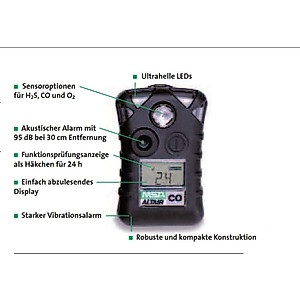 MSA 10092522 ALTAIR Single-Gas Detector - (CO) Carbon Monoxide (Low: 25ppm, High: 100ppm), Color: Black, Portable Gas Monitor, Durable, UL Standard-Approved
