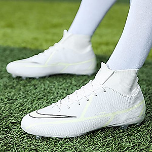 Men's Soccer Boots Football Cleats AG Hightop Football Shoes Athletic Indoor Outdoor Comfortable Soccer Shoes White