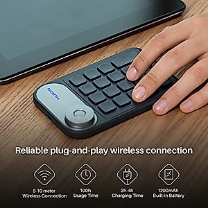 HUION Mini KeyDial KD100 Wireless Express Key Remote Control Shortcut Keyboard with Dial 18 Customized Express Keys for Graphics Drawing Tablet, PC, Mac, Laptop, Surface Pro