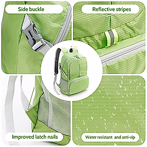 30L Green Lightweight Foldable Large Capacity Backpack for Men and Women - Waterproof Backpack for Travel Sports, Outdoors, Camping and Hiking - Adjustable Shoulder Straps and Multiple Compartments
