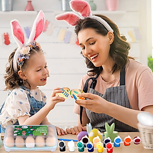 Fovths Elcoho 15 Packs Unfinished Wooden Easter Eggs Unpainted Easter Eggs Toys Mini DIY Fake Art Craft Eggs with Brushes and Paints for Easter Decorating Party Supplies, Natural