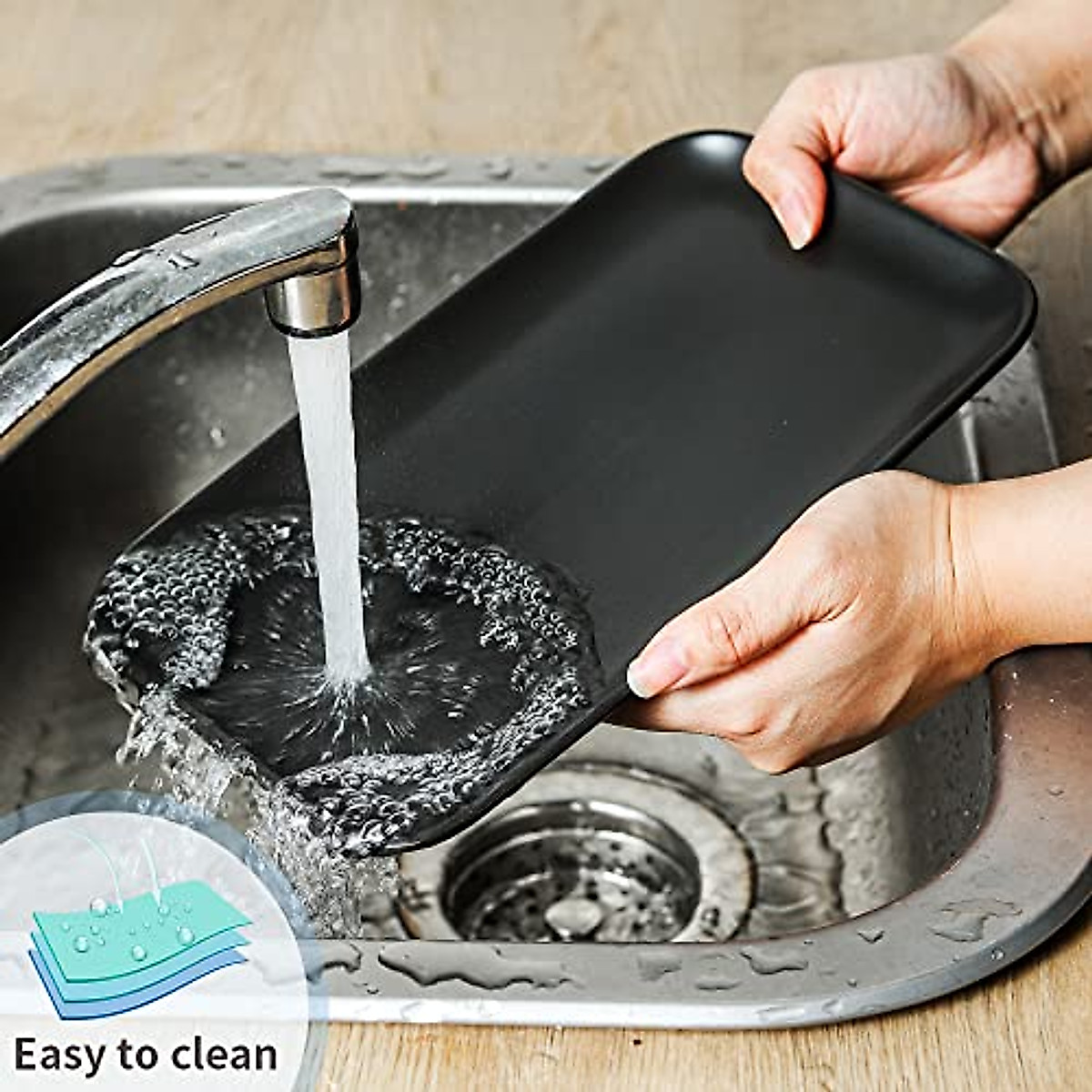 KOOV Ceramic Rectangular Serving Tray, 14/12/10 Inch Large Serving Platter, Porcelain Serving Plates with 3 Sizes, Ceramic Serving Dishes for Party, Food, Appetizers and Dinner, Set of 3 (Matte Black)