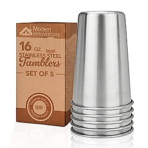 16 Ounce Stainless Steel Pint Cups - Stackable Pint Cup Tumblers For Travel – Metal Cups For Drinking Outdoors - 16 Oz Reusable Steel Cups - 5 Pack