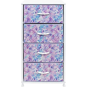 Sorbus Dresser Storage Tower, Organizer Drawers For Closet Boys & Girls Bedroom Bedside Furniture, Chest for Home, College Dorm, Steel Frame, Wood Top, Tie-dye Fabric Bins (4-Drawer, Blue/Pink/Purple)