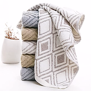 Pidada Hand Towels Set of 2 Diamond Pattern 100% Cotton Absorbent Soft Decorative Towel for Bathroom 13.4 x 29.5 Inch (Beige Brown)