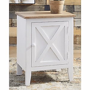 Signature Design by Ashley Gylesburg Farmhouse Accent Cabinet, End Table or Nightstand, 25" Tall, White