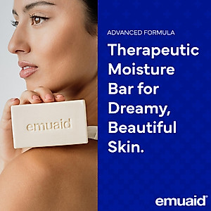 emuaid Therapeutic Moisture Bar, Cleansing Face and Body Bar Soap, Soothes and Repairs Dry, Damaged Skin with 5% Emu Oil, Tea Tree Oil, Argan Oil, Macadamia, & Jojoba, For All Skin Types, 5oz, 1 Pack