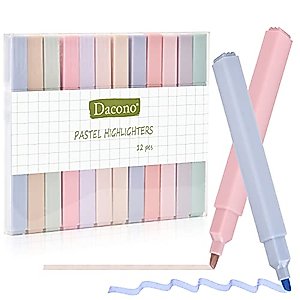 Dacono Aesthetic Highlighters, 12 PC Highlighters Assorted Colors No Bleed Dry Fast Easy to Hold,Pastel Highlighters Marker Pens for for Journal Bible Planner Notes School Office Supplies