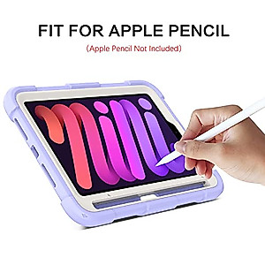 BENTOBEN iPad Mini 6 Case, 2021 iPad Mini 6th Generation Case with Pencil Holder 2 in 1 Heavy Duty Rugged Shockproof Kickstand Hybrid Bumper Protective Girl Women Boy Mini 6 Tablet Cover,Purple Design