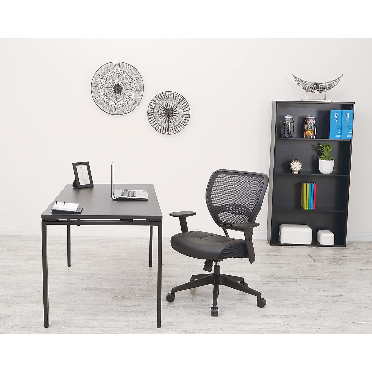 SPACE Seating Professional AirGrid Dark Back and Padded Black Eco Leather Seat, 2-to-1 Synchro Tilt Control, Adjustable Arms and Tilt Tension with Nylon Base Managers Chair