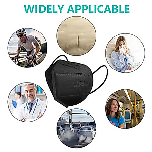 YUAKOU KN95 Protective Face Masks 50pcs, Breathable Comfortable, Disposable Individually Wrapped,5-Ply Protection KN95 Adults Mask Black