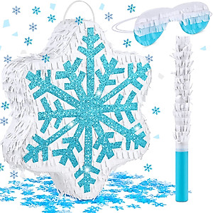 Deekin Snowflake Piñata Christmas Winter Piñata Pull String Blue Snowflake Decors for Winter Theme Party Birthday Party Game Supply for Christmas Party Decorations