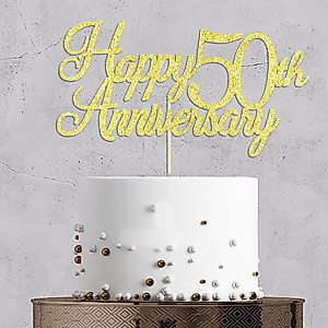 Auteby Happy 50th Anniversary Cake Topper, Gold Glitter 50th Birthday/Wedding Anniversary Party Decoration Supplies (50)