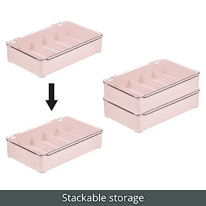 mDesign Plastic Stackable Eyeglass Case Storage Organizer with Hinged Lid for Unisex Sunglasses, Reading Glasses, Fashion Eye Wear, Protective Glasses, 5 Sections, Ligne Collection, 2 Pack, Light Pink