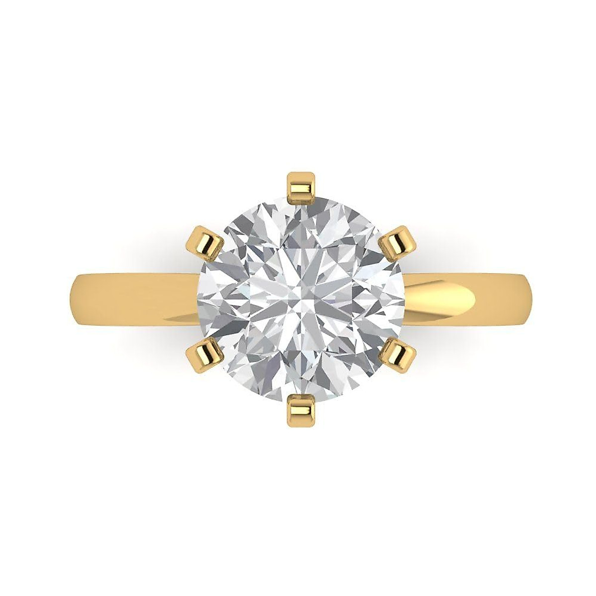 Yellow 14k Solid Gold Solitaire anniversary Engagement Promise Bridal Ring - 3 Ct Round Cut Clear Simulated Diamond Sz 6.5