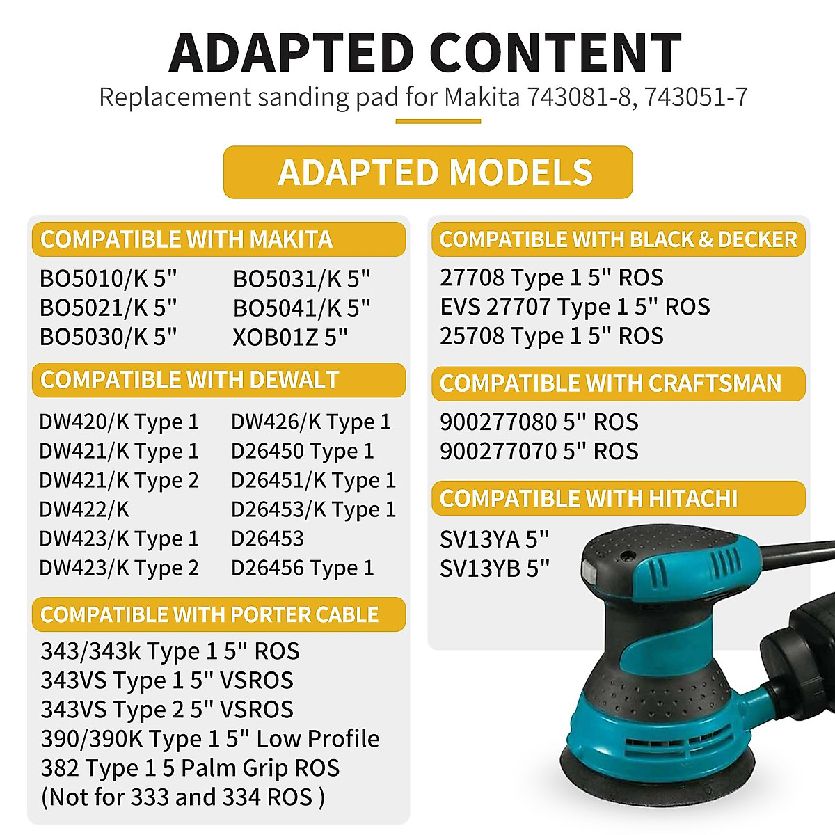 Gnellkoor 2 Pack 5" 8 Hole Hook & Loop Orbital Sander Metal Pads Compatible with Makita Orbital Sander BO5010 BO5030K BO5031K BO5041K Replacement Parts #743081-8/743051-7 (3 Screw Holes Sander Pads)