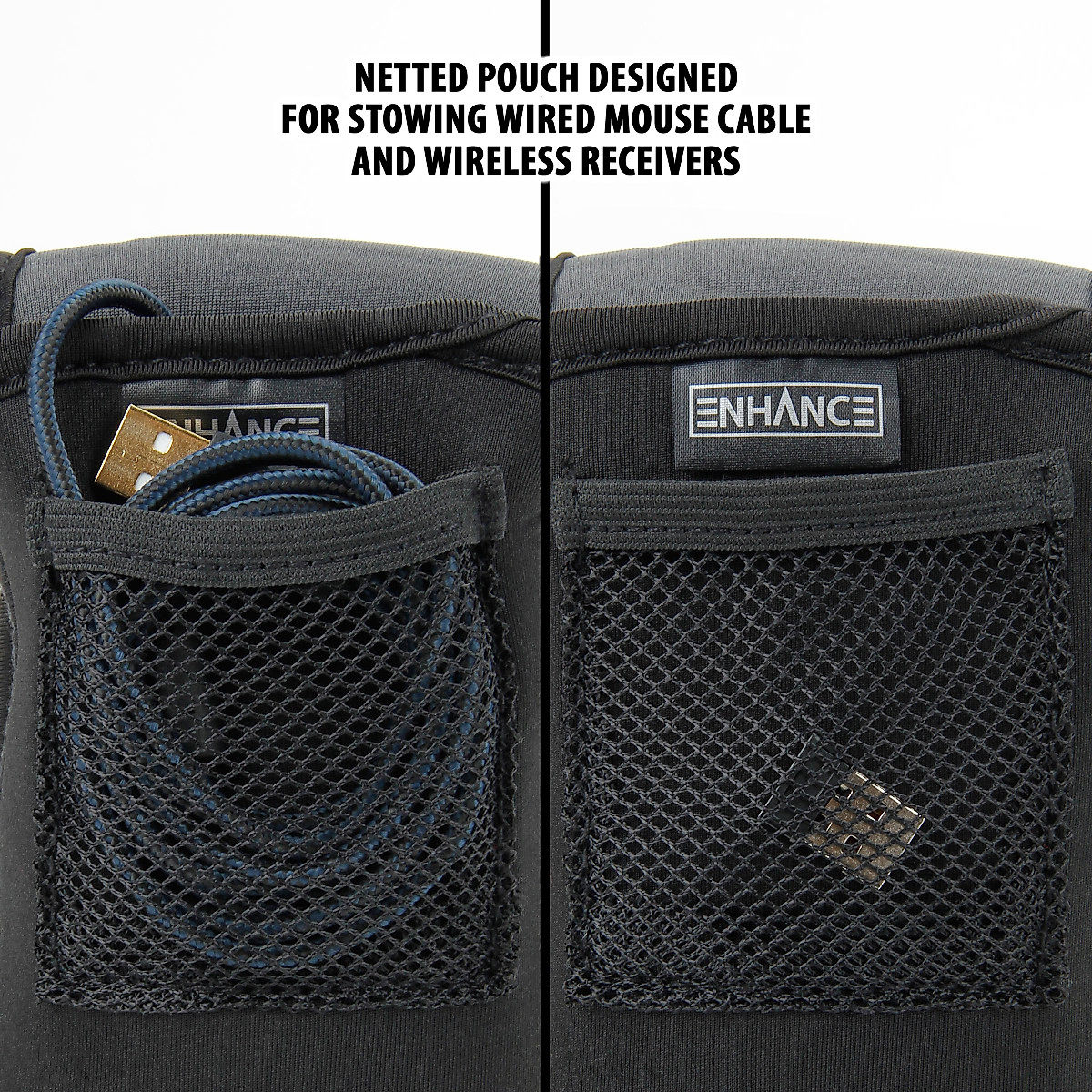 ENHANCE Universal Gaming Mouse Travel Case with Carabiner Clip & Accessory Pouch for Logitech G602 , SteelSeries Rival 600 , Razer DeathAdder & More eSports Wired and Wireless Mice - Black