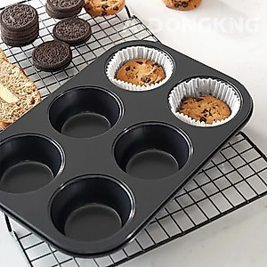 AmDONGKING Muffin Pan, Cupcake Pans, 6 Cup Premium Non-Stick Carbon Steel Kitchen Baking Quiche Pan, 10.4 X 7.1 Inches