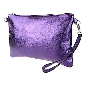 Girly HandBags Genuine Italian Metallic Leather Clutch Bag Dark Purple