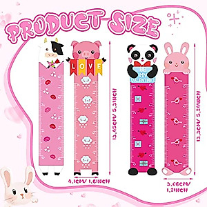 72 Pcs Valentine Animals Bookmark Rulers Party Favor Pack with Valentine's Themed Prints Cartoon Animals Book Marks Valentines Book Marks for Valentines Party Decoration Classroom Rewards and Present