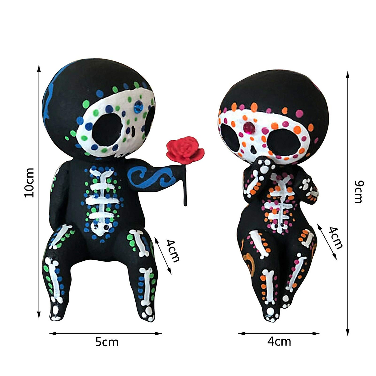 Efitty Sugar Skull Couple Figurine Sculptures Statues Ornaments for Home Garden Indoor Outdoor, Crafts Resin Cute Sugar Skull Couple Statue with Flower, Home Wedding Decoration Gifts for Couples (A)