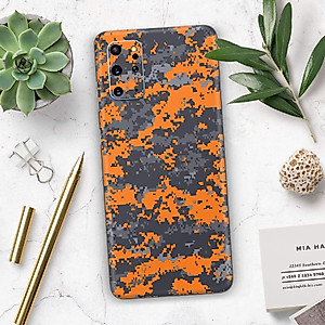 DesignSkinz Bright Orange and Gray Digital Camouflage Protective Vinyl Decal Wrap Skin Cover Compatible with The Samsung Galaxy S20 (Screen Trim & Back Glass Skin)
