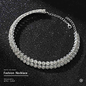 JONKY Rhinestone Choker Necklace Silver Chokers Crystal Layered Necklaces Sparkly Prom Party Collar Neck Jewelry for Women