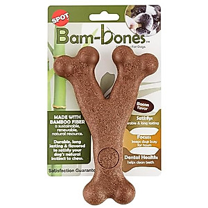 SPOT Bam-Bones Wishbone - Made with Strong Bamboo Fiber, Durable Long Lasting Dog Chew for Light to Moderate Chewers, Great Toy for Adult Dogs & Teething Puppies Under 50lbs, 7in, Bacon Flavor