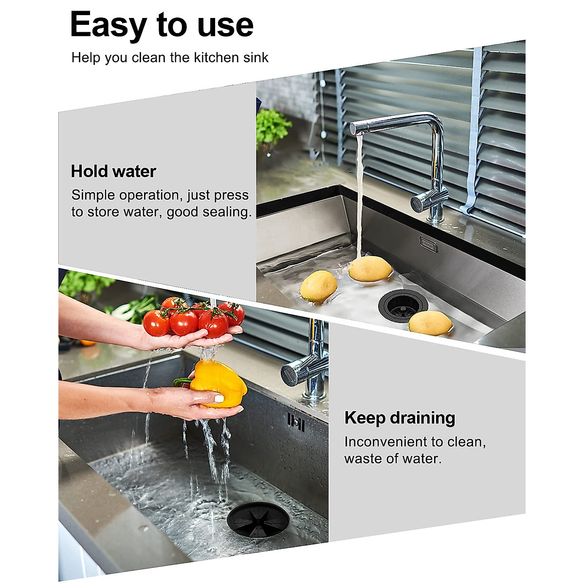 BOTEMY Extended Garbage Disposal Flange Basket Strainer Stopper, Deep 304 Stainless Steel Kitchen Sink Flange for 3-1/2 Inch Standard Sink Drain Hole, Matte Black Deep Sink Disposal Flange Stopper