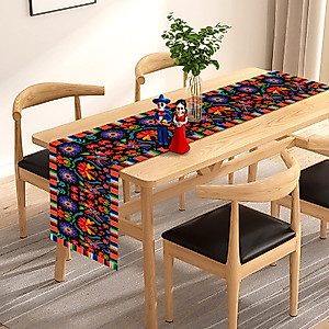 Linen Mexican Fiesta Table Runner Decoration 72×13inch Long Cinco De Mayo Dia De Los Muertos Runners Farmhouse Rustic Runner Day of The Dead Decor and Supplies for Kitchen Dining Home Table Decoration