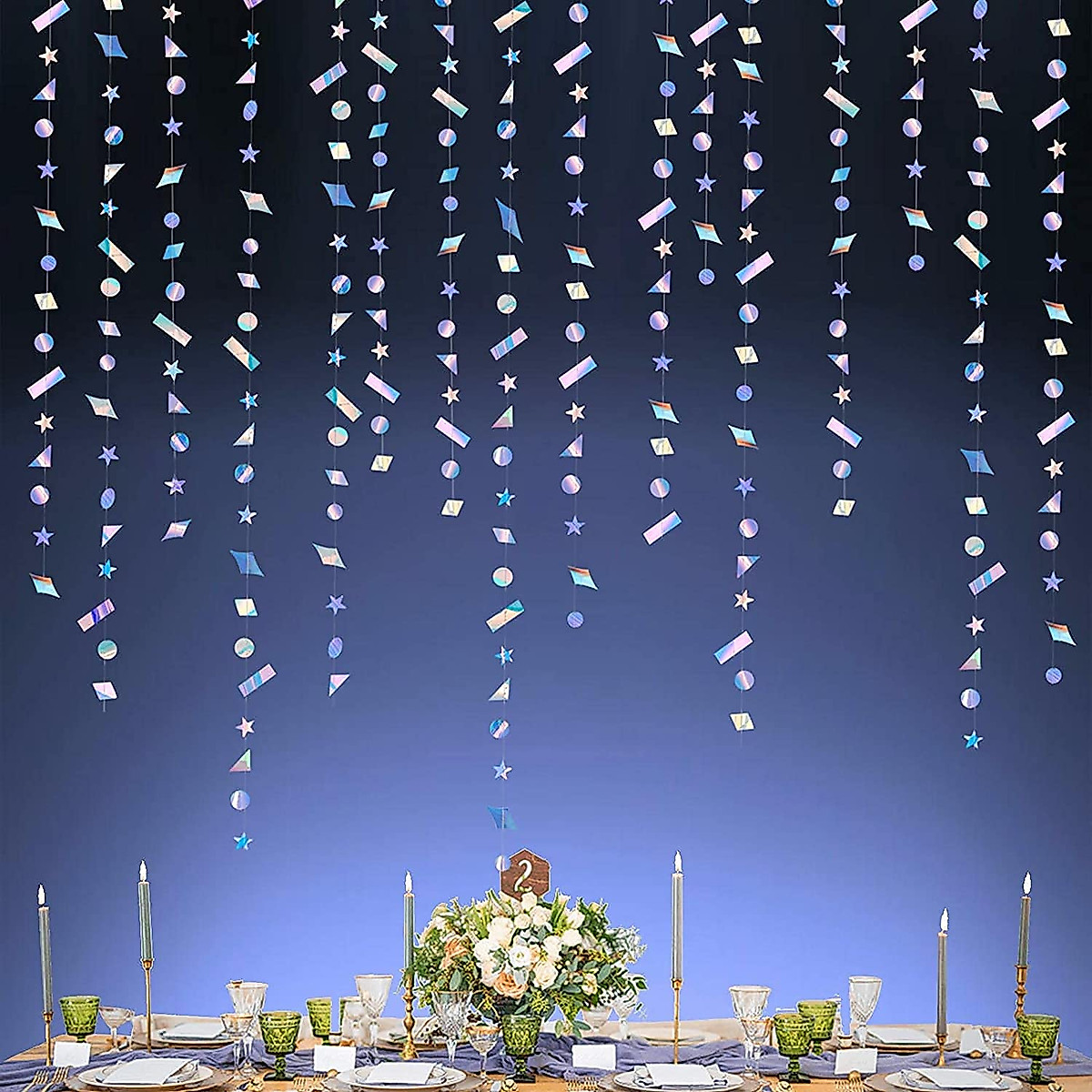 Cheerland Holographic Confetti Garland Iridescent Party Supplies Euphoria Party Decorations Hanging Backdrop Streamers Birthday Banner Disco NYE New Year Eve Party Decorations