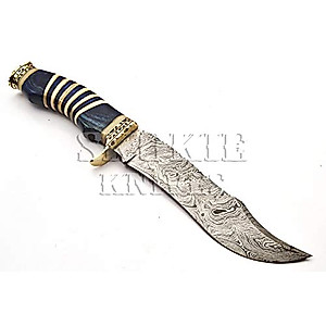 Skokie Knives Custom Hand Made Damascus Steel Hunting Knife Handle Original Camel Bone with Brass Spacer and Pakka Wood A Perfect Grip for Hunters
