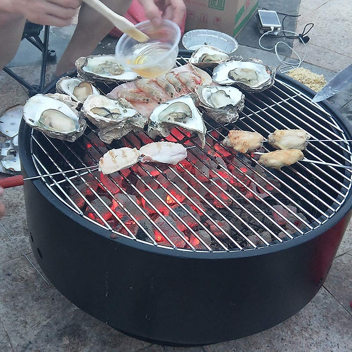 Outdoor Multifunctional Metal Fire Pit Garden BBQ Firepit Brazier Round Table Stove Patio Heater, 27.5 Inch, Thick Solid Steel DIY C