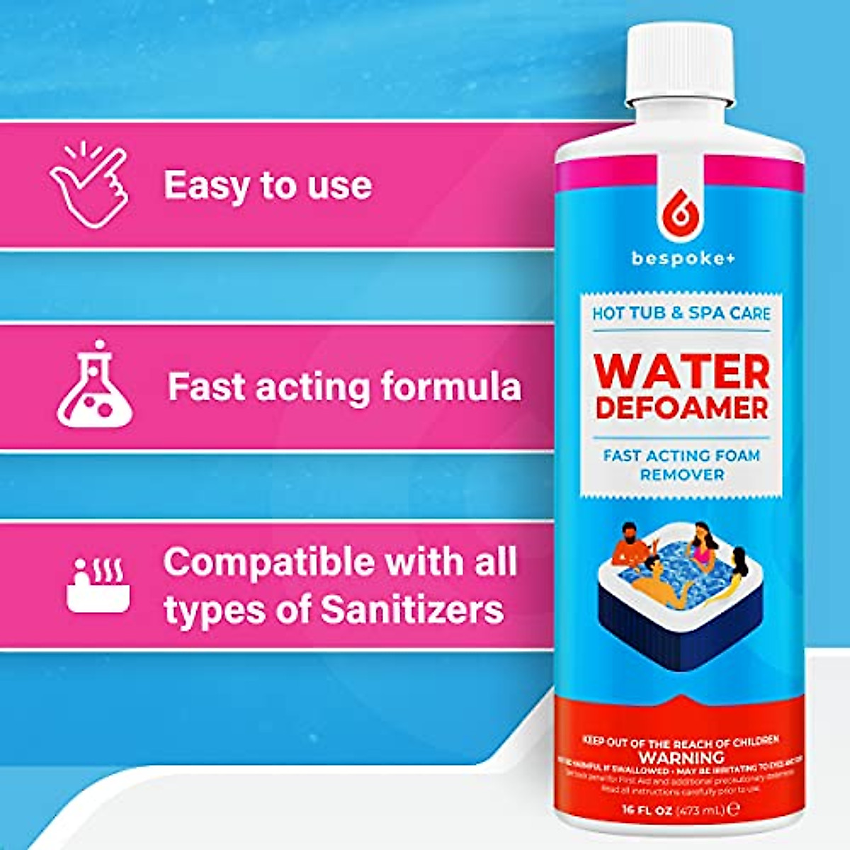 Spa Defoamer for Hot Tub & Hot Tub Foam Eliminator, Spa Anti Foam for Hot Tub Owners to Keep Spa Foam Down & get Foam Out, HotTub Foam Reducer & Spa Bubble Remover (1- Pint)