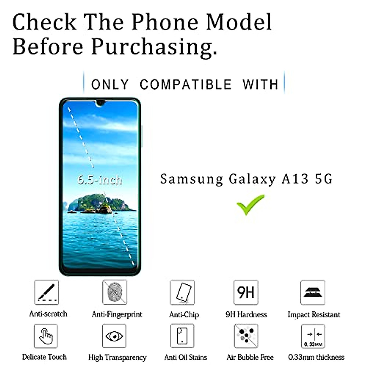 KATIN [2-Pack] Screen Protector for Samsung Galaxy A13 5G Tempered Glass, Anti Scratch, Bubble Free, 9H Hardness, Case Friendly