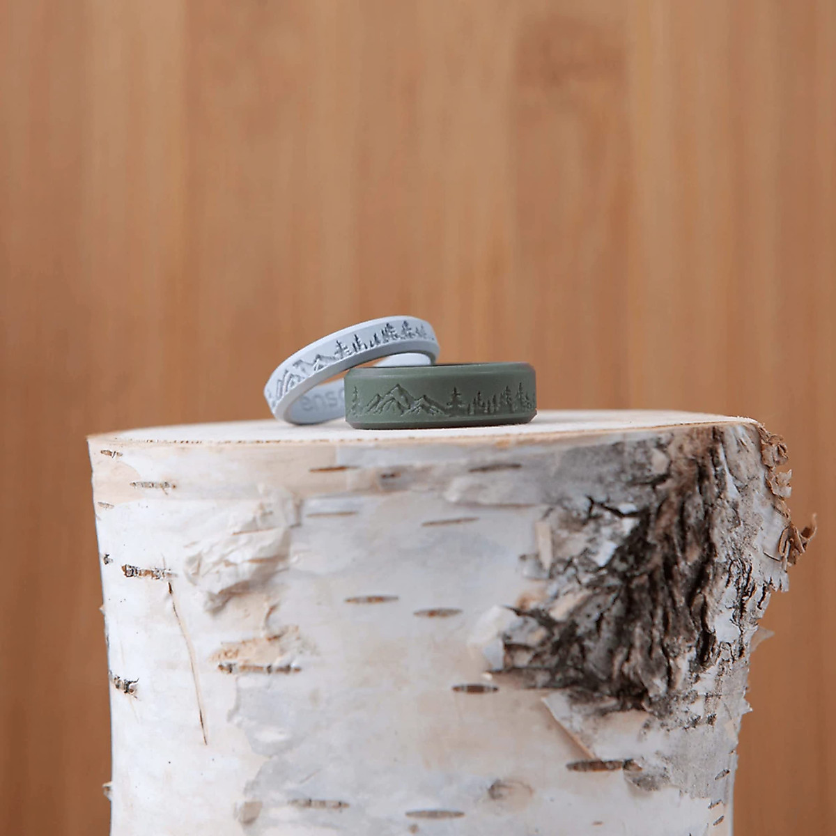 Enso Rings Etched Bevel Silicone Wedding Ring - Comfortable and Flexible Design for Active Lifestyle - Pine Peak, Size 14