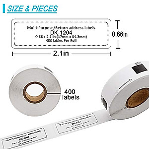 Label KINGDOM Replace for DK-1204 Die-Cut Multipurpose White Paper Label, 2/3" x 2-1/8"(0.66" x 2.1") 400/Roll Return Address Label for Brother QL-800 QL-810W Printer (10-Roll + 2 Frame)