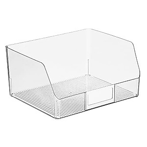 mDesign Wide Plastic Kitchen Food Storage Organizer Bin Basket with Open Front and Built-In Label Holder for Cabinets, Pantry - 12 Inch Width - Clear