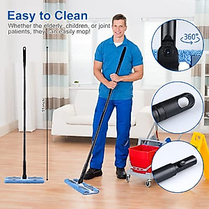 Professional Microfiber Mop Floor Cleaning Mop, Hardwood Floor Mop with Durable Extended Handle, 360 Rotating Dust Mop, 3 Reusable Washable Flat Mop Pads and 1 Dirt Removal Scrubber - Black and Blue